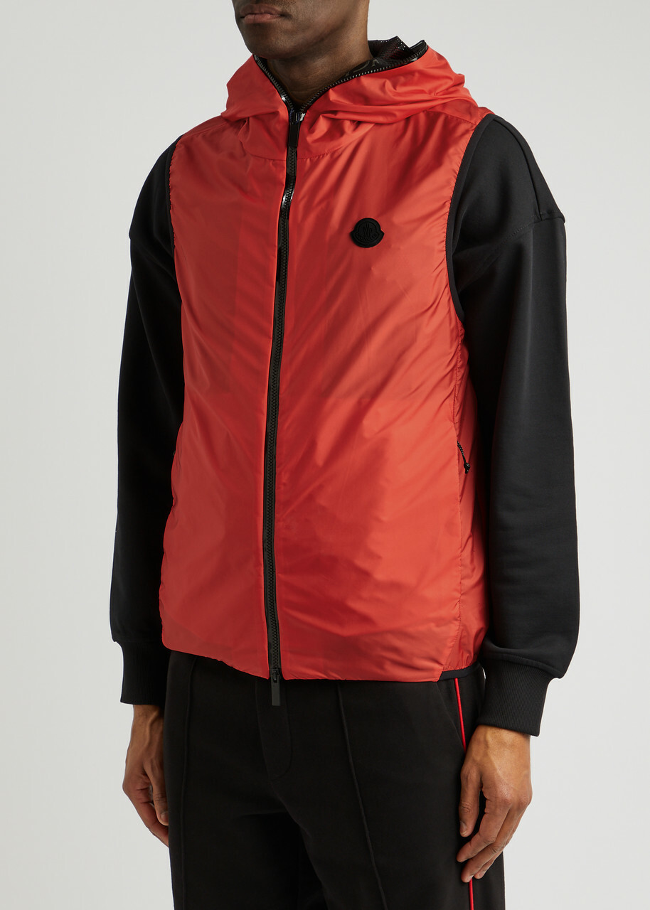 Moncler Pakito Hooded Shell Gilet Red 3, Men's Designer Gilet, Male Moncler