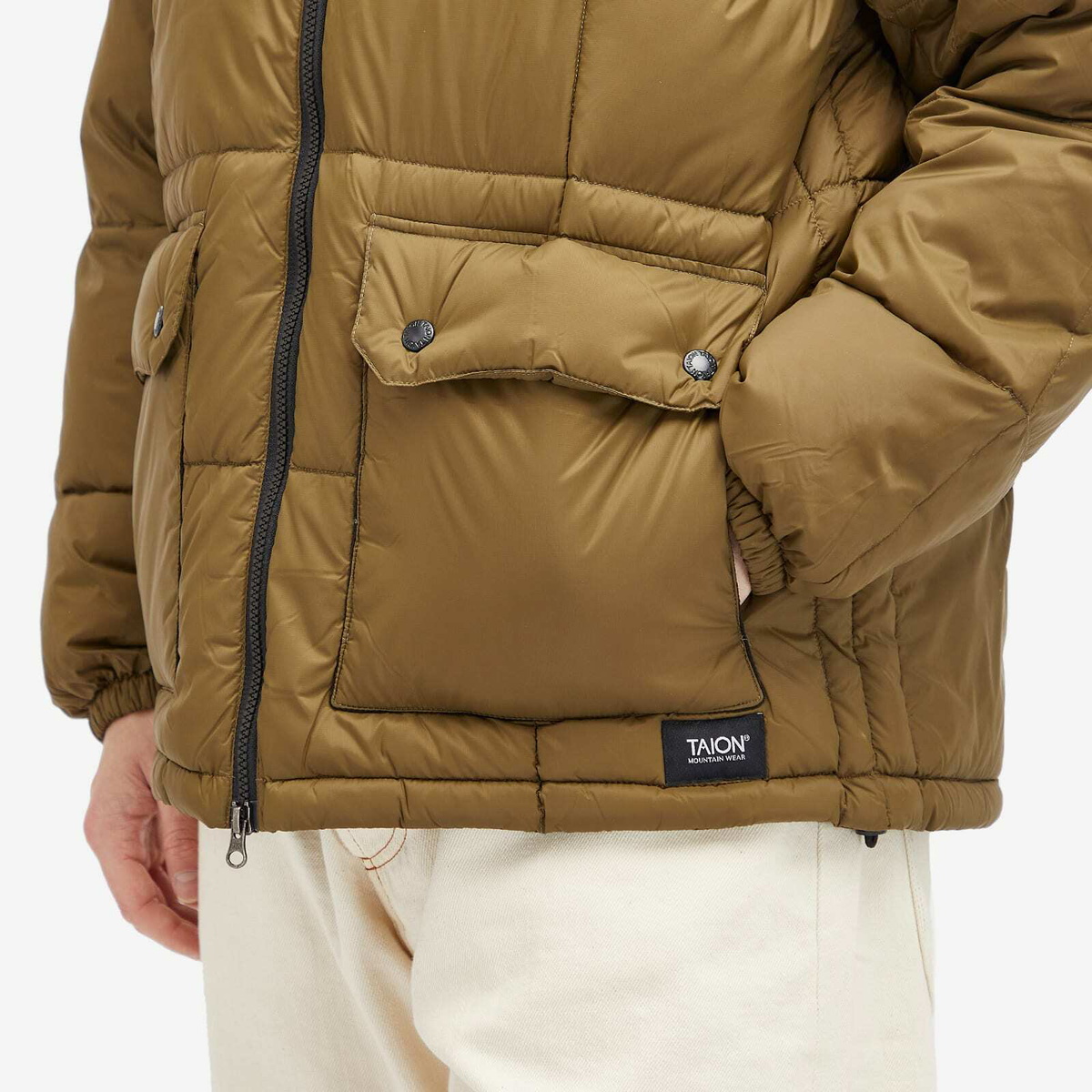 Taion Men's Volume Hooded Down Jacket in Olive Taion Extra