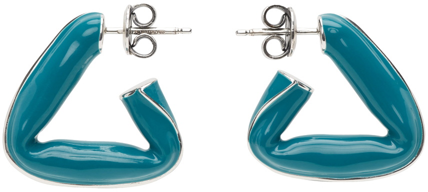 Bottega Veneta Blue Enamel Triangle Hoop Earrings Bottega Veneta