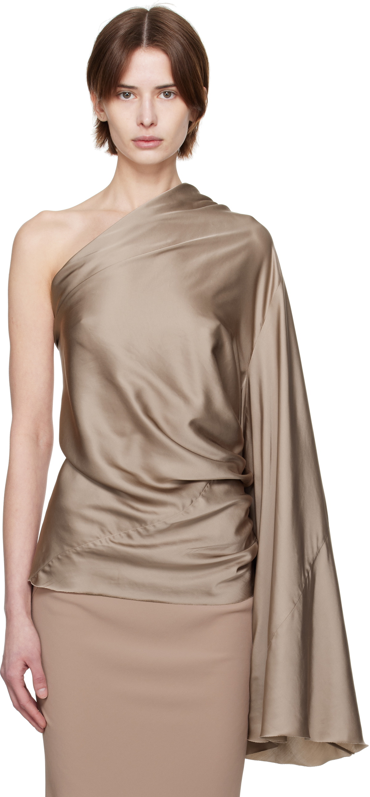 Rick Owens Taupe Hollywood One Sleeve T-shirt Rick Owens