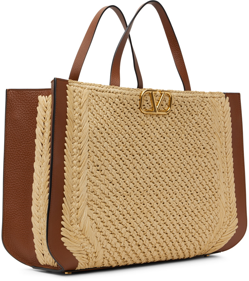 Valentino Garavani Beige VLogo Raffia Tote Valentino Garavani