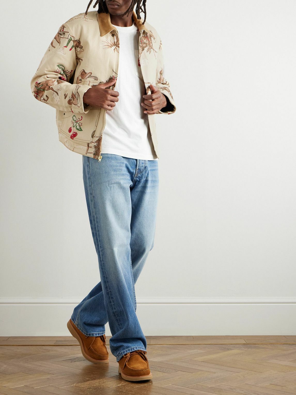Cherry Los Angeles - Corduroy-Trimmed Printed Cotton-Twill Bomber ...