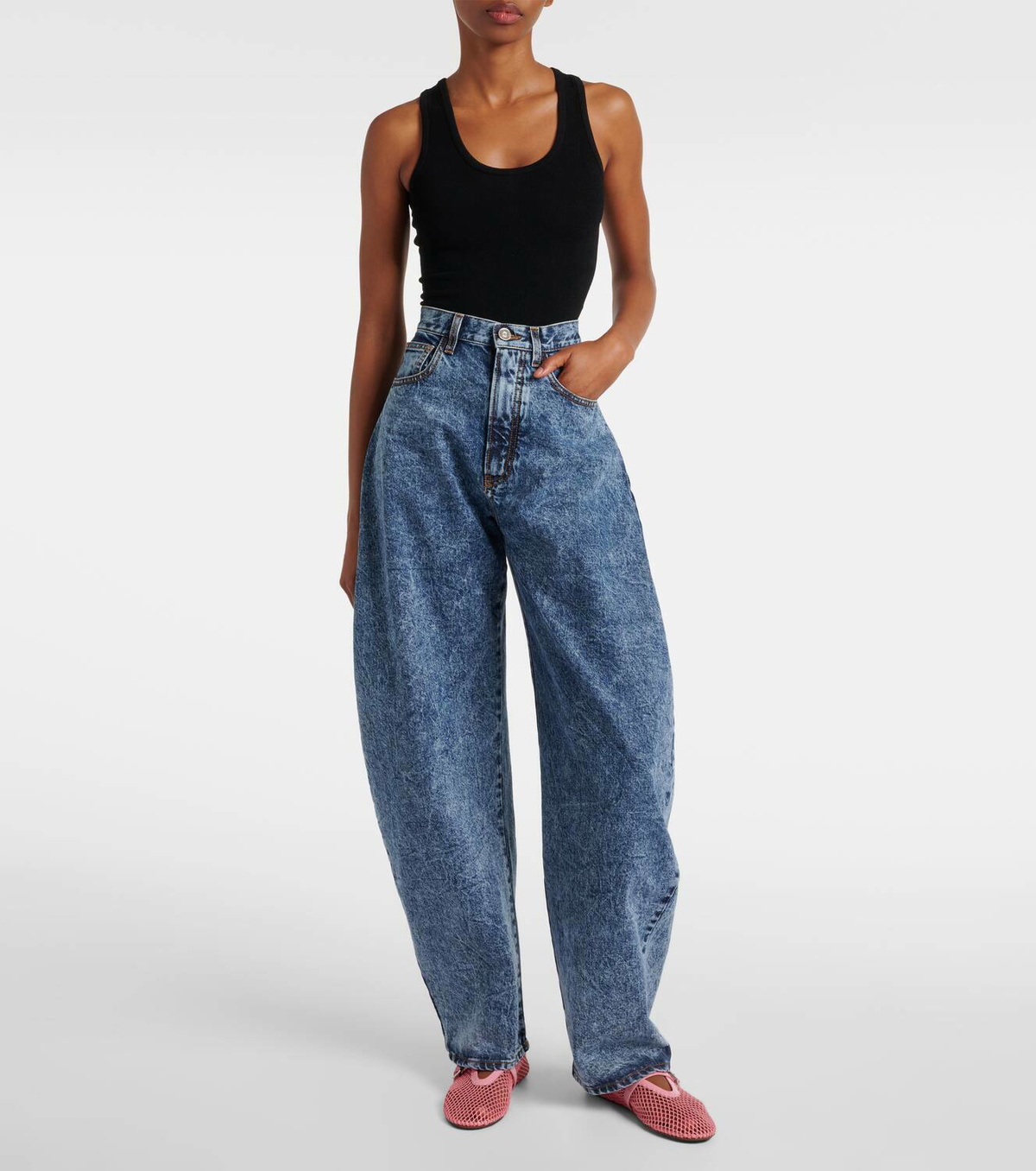 Alaïa Patent leather-trimmed mesh flats ALAÏA