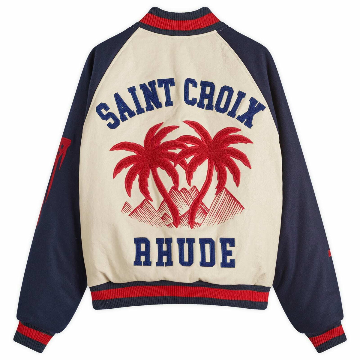 Rhude Men's St. Croix Varsity Jacket in Ivory/Navy Rhude