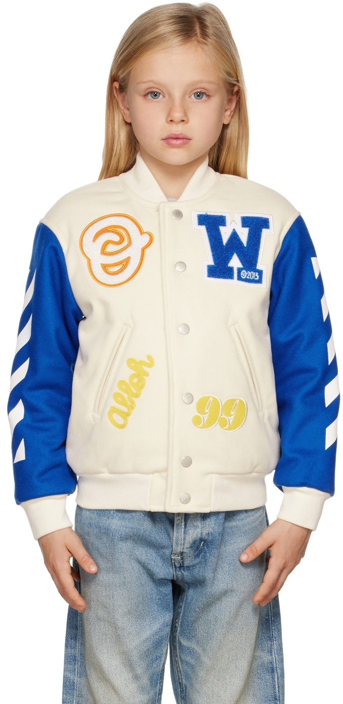 Off-White Kids Off-White & Blue Patches Bomber Jacket Off-White
