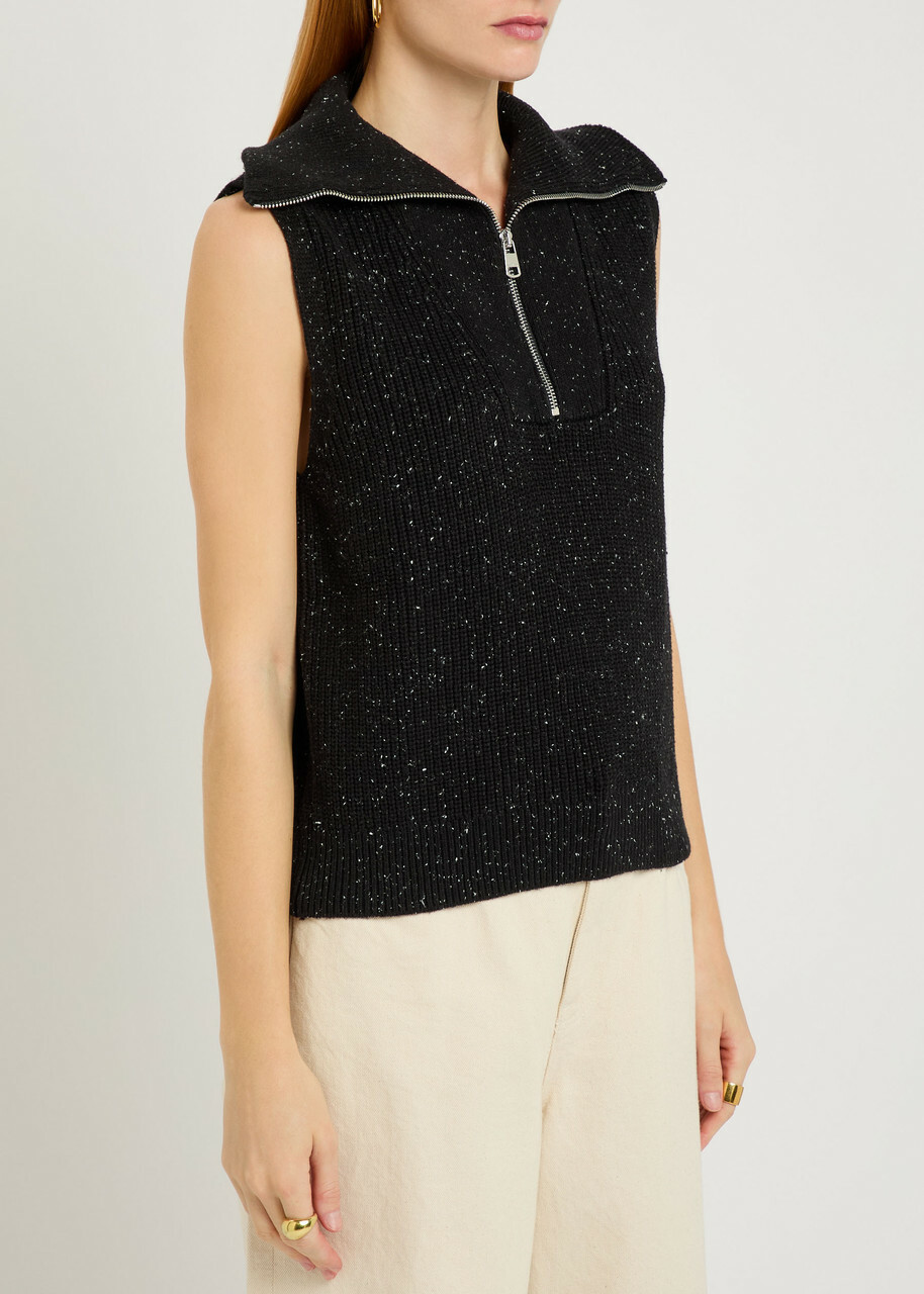 Varley Hally Half-zip Ribbed Cotton-blend Vest Black Varley