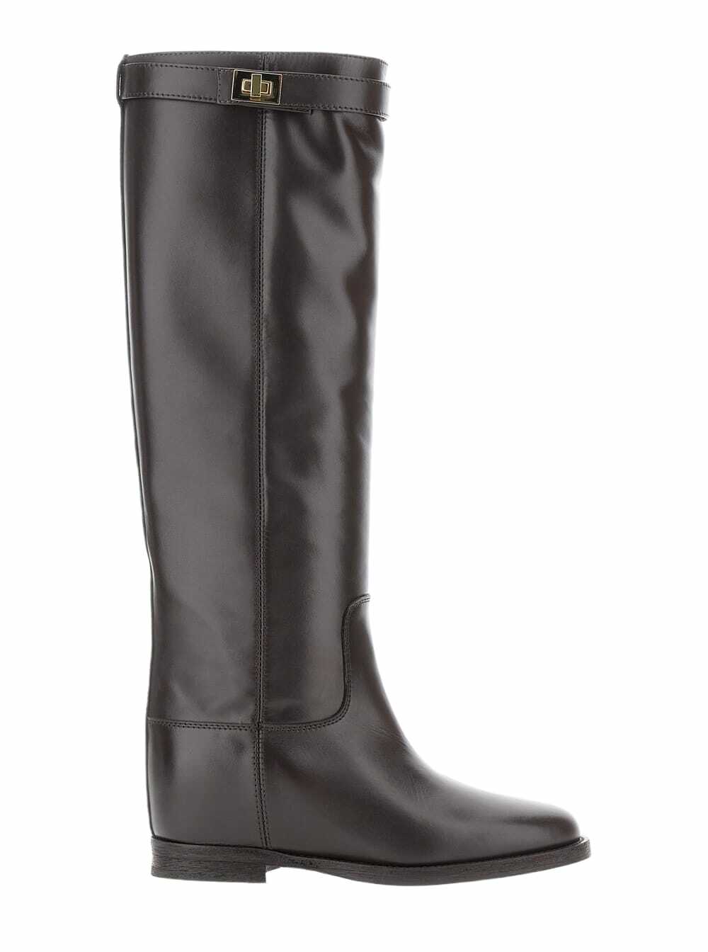 Via Roma 15 Black Boots With Padlock Detail And Low Block Heel In ...