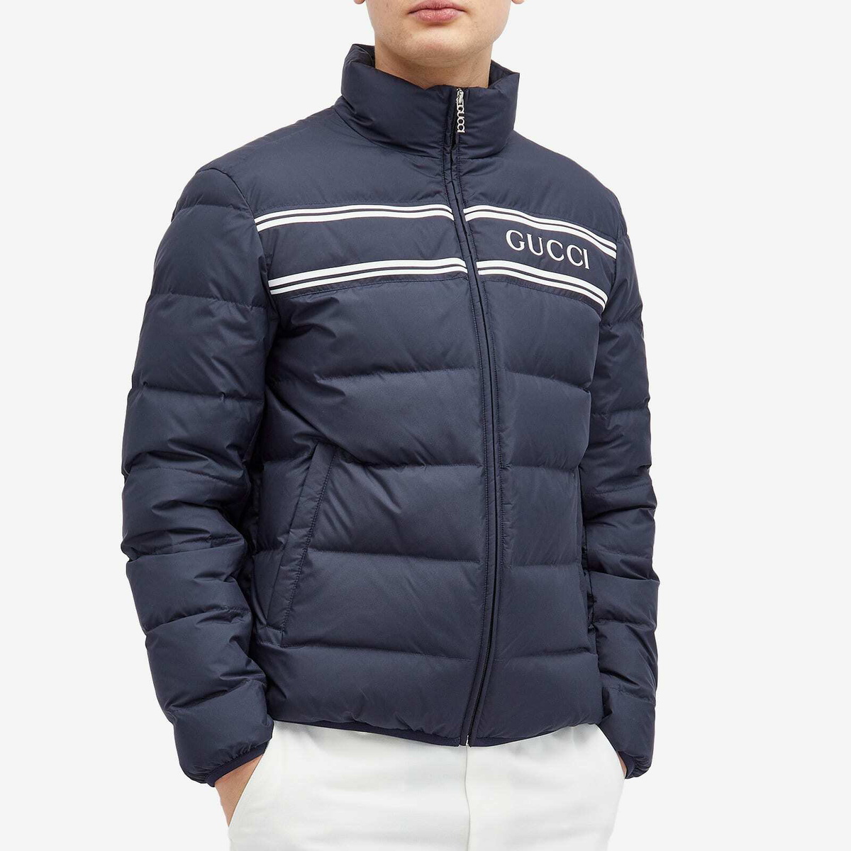 Gucci Men's Logo Lightweight Down Jacket in Navy Gucci