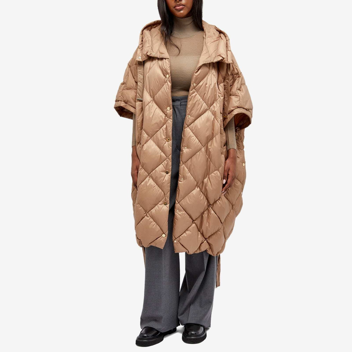Max Mara Women's Treca Padded Poncho Coat in Camel Max Mara