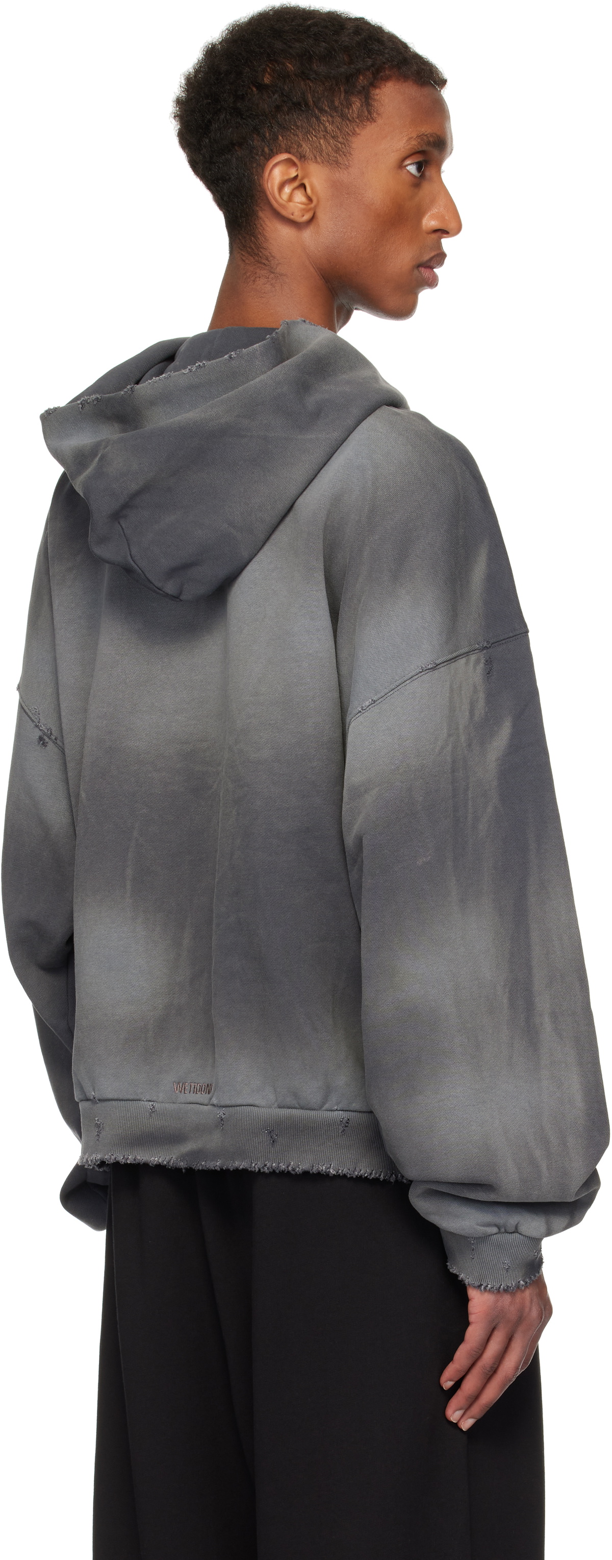 We11done Gray Distressed Zip-up Hoodie We11done