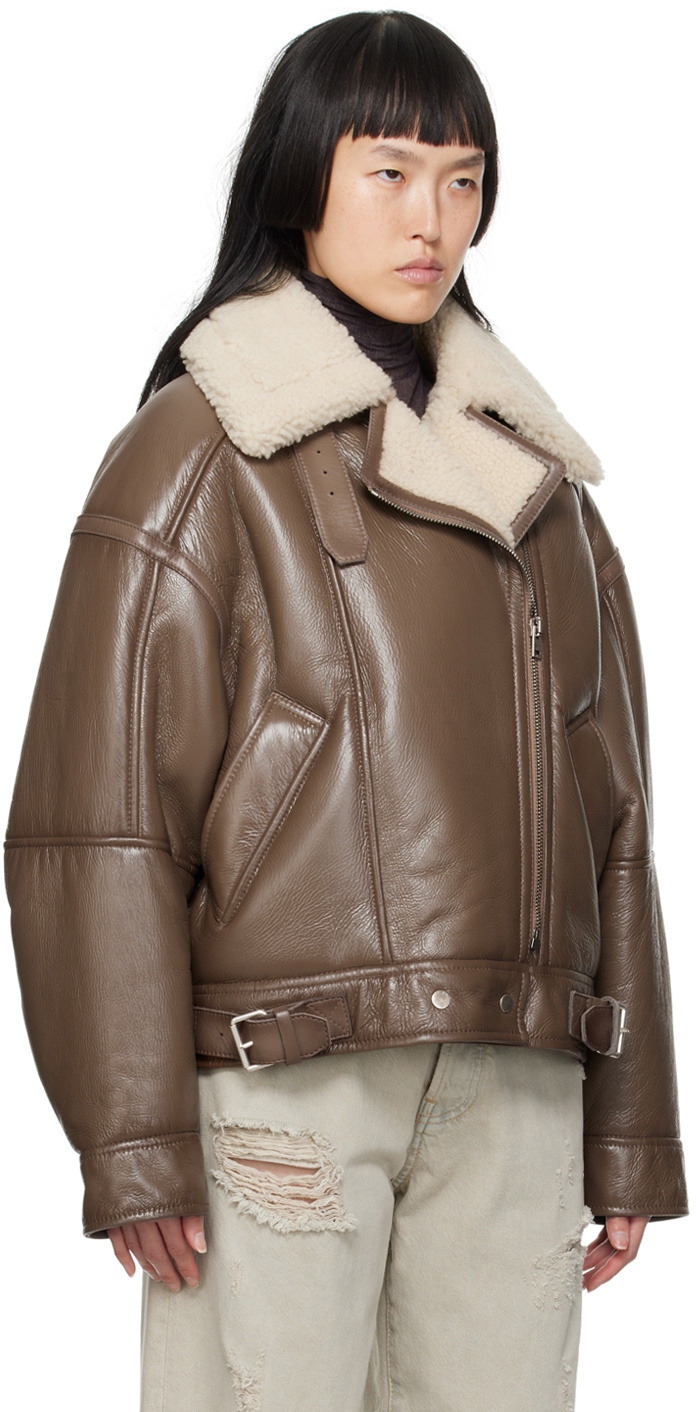 Acne Studios Brown Notched Shearling Jacket Acne Studios