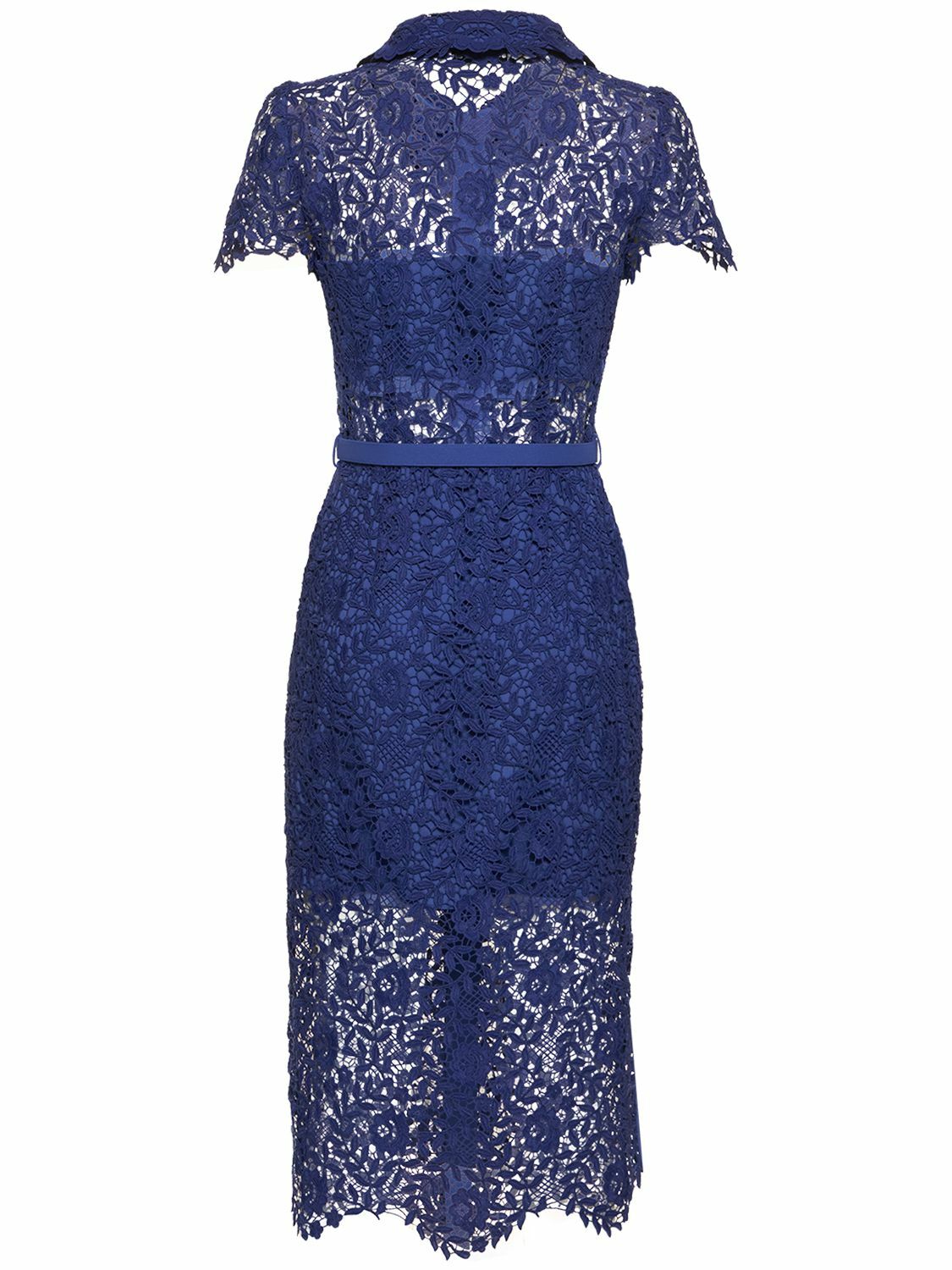 SELF-PORTRAIT - Cobalt Rose Lace Buttoned Midi Dress Self-Portrait