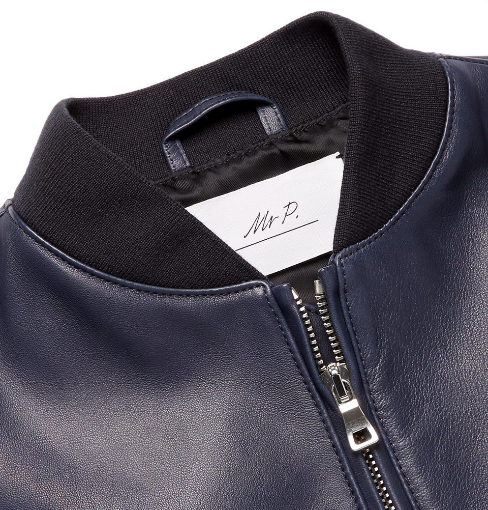 Mr P. - Leather Bomber Jacket - Men - Navy Mr P.