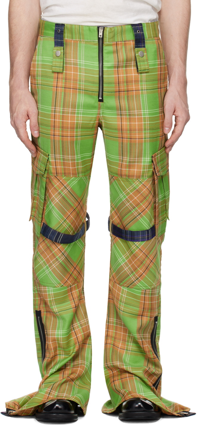 Acne Studios Green & Orange Cargo Check Trousers Acne Studios