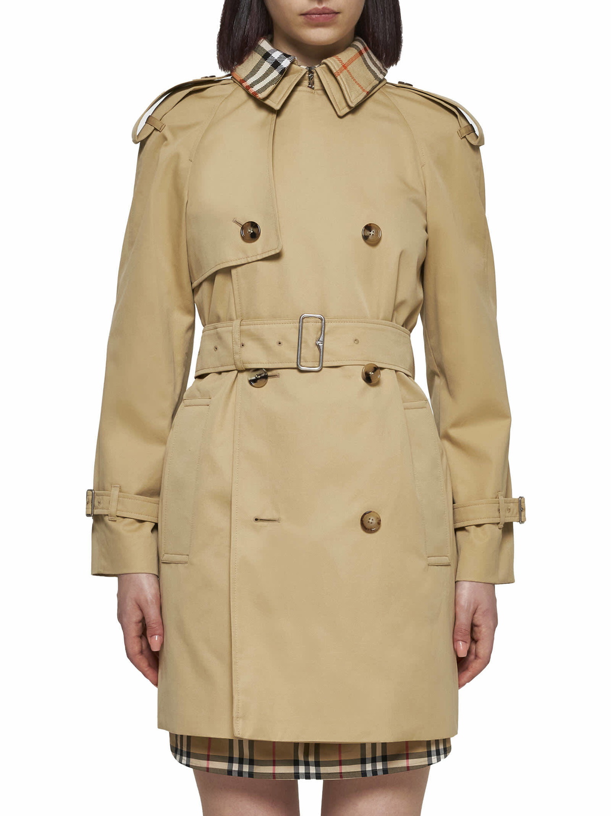 Burberry Raincoat With Check Collar Burberry