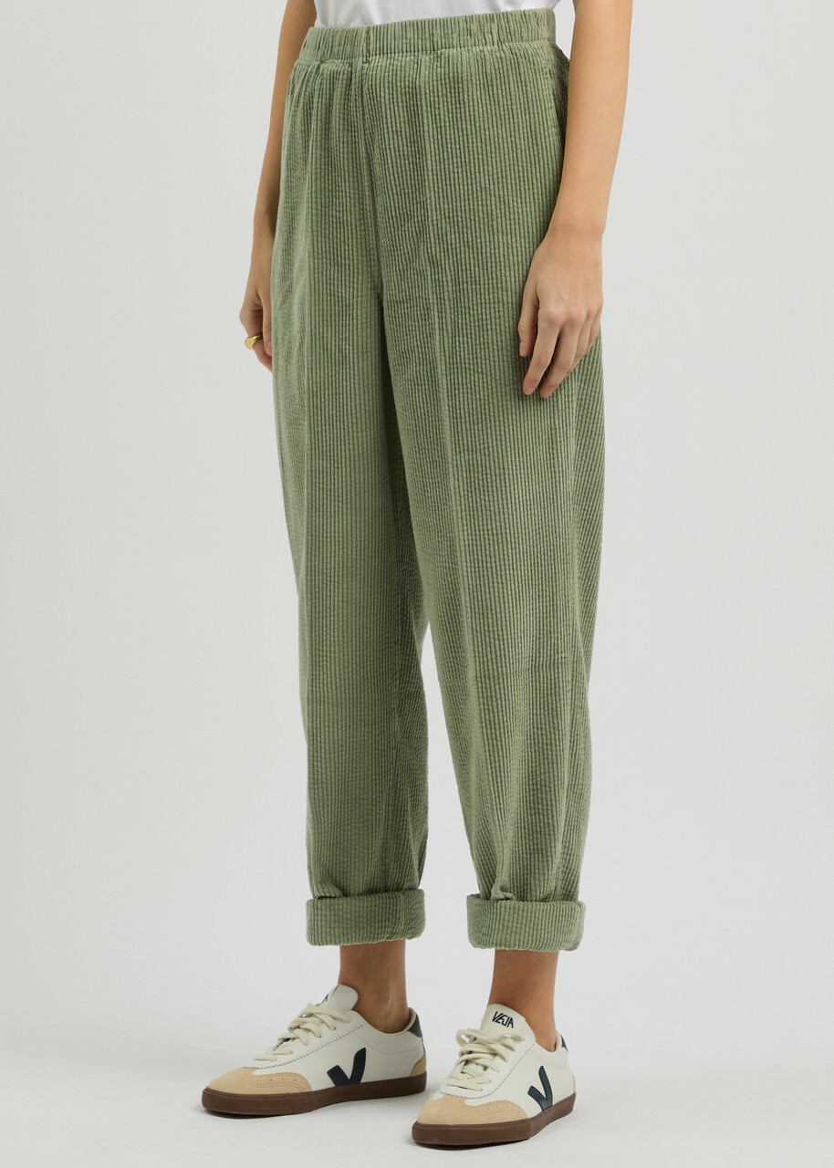 American Vintage Padow Cropped Tapered Corduroy Trousers Green American ...