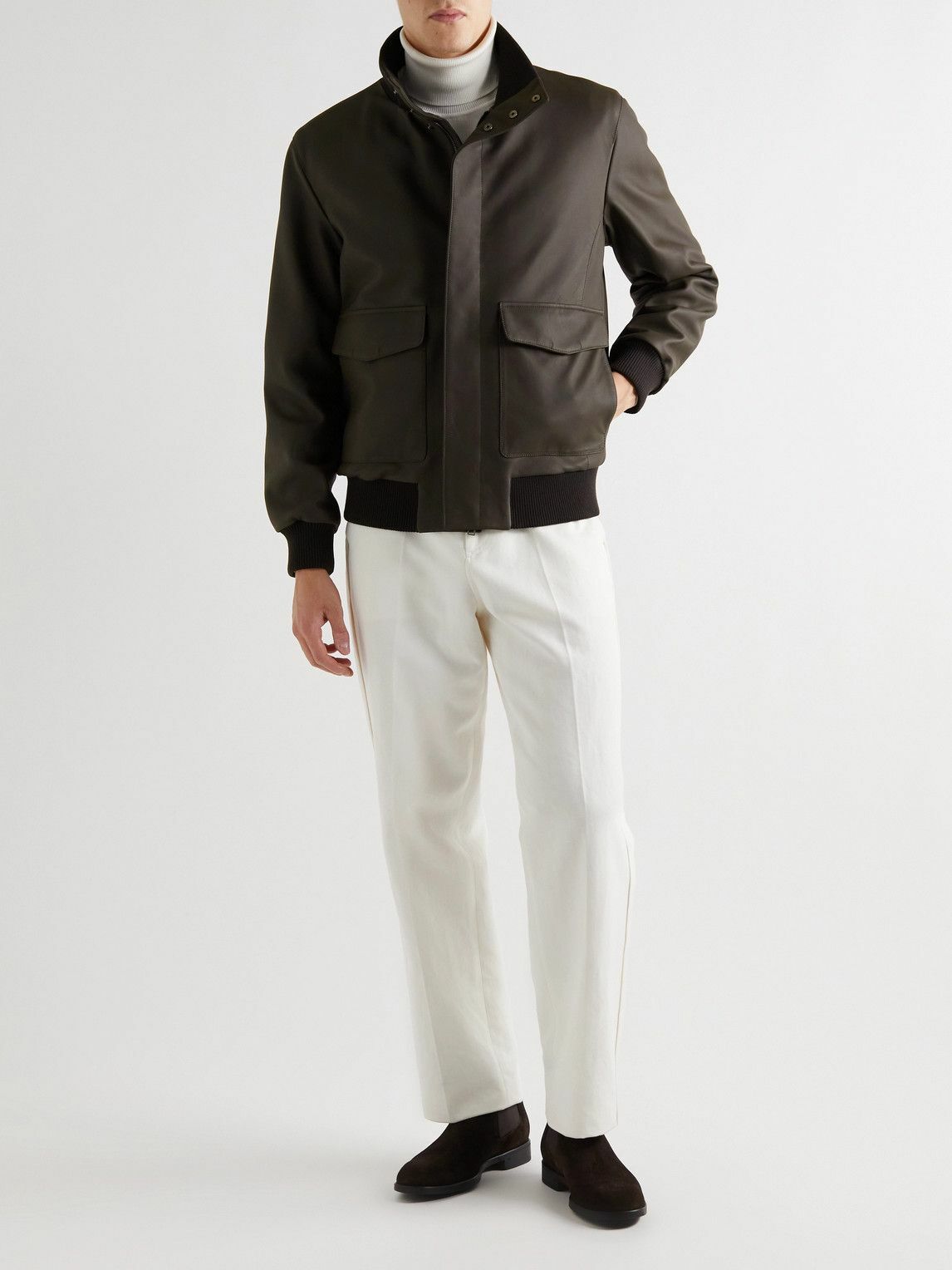 Loro Piana - Patton Leather Bomber Jacket - Brown Loro Piana