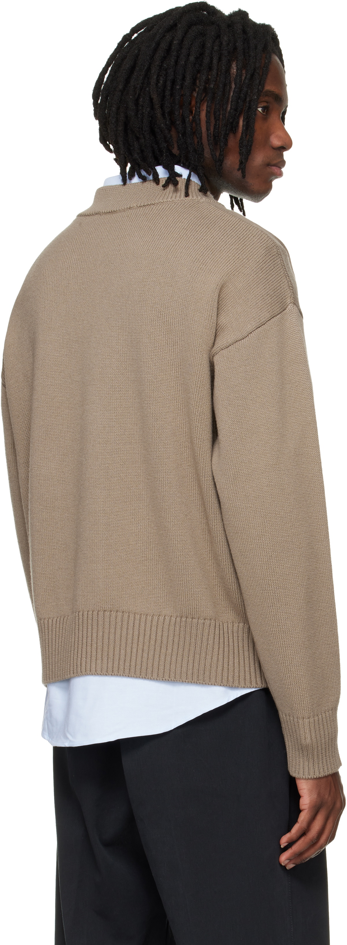 AMI Paris Beige Wool Ami de Coeur Cardigan AMI