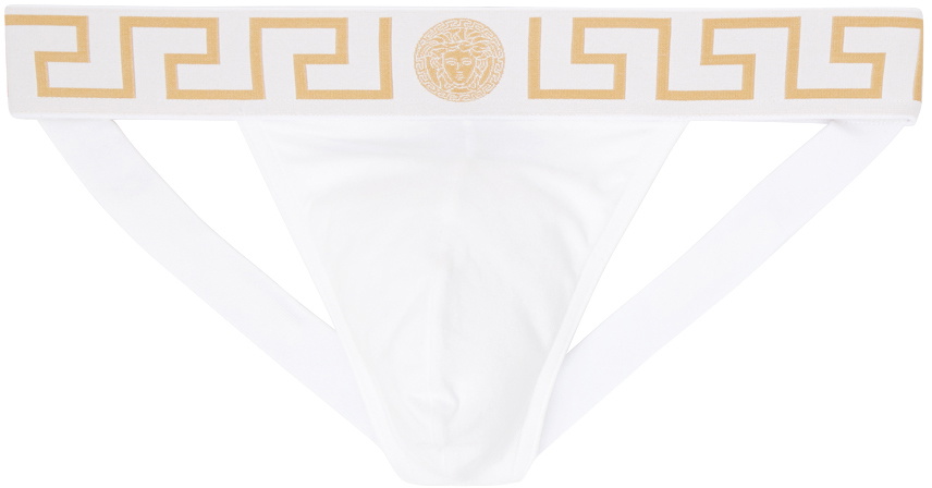 Versace Underwear White Greca Border Jockstrap Versace Underwear