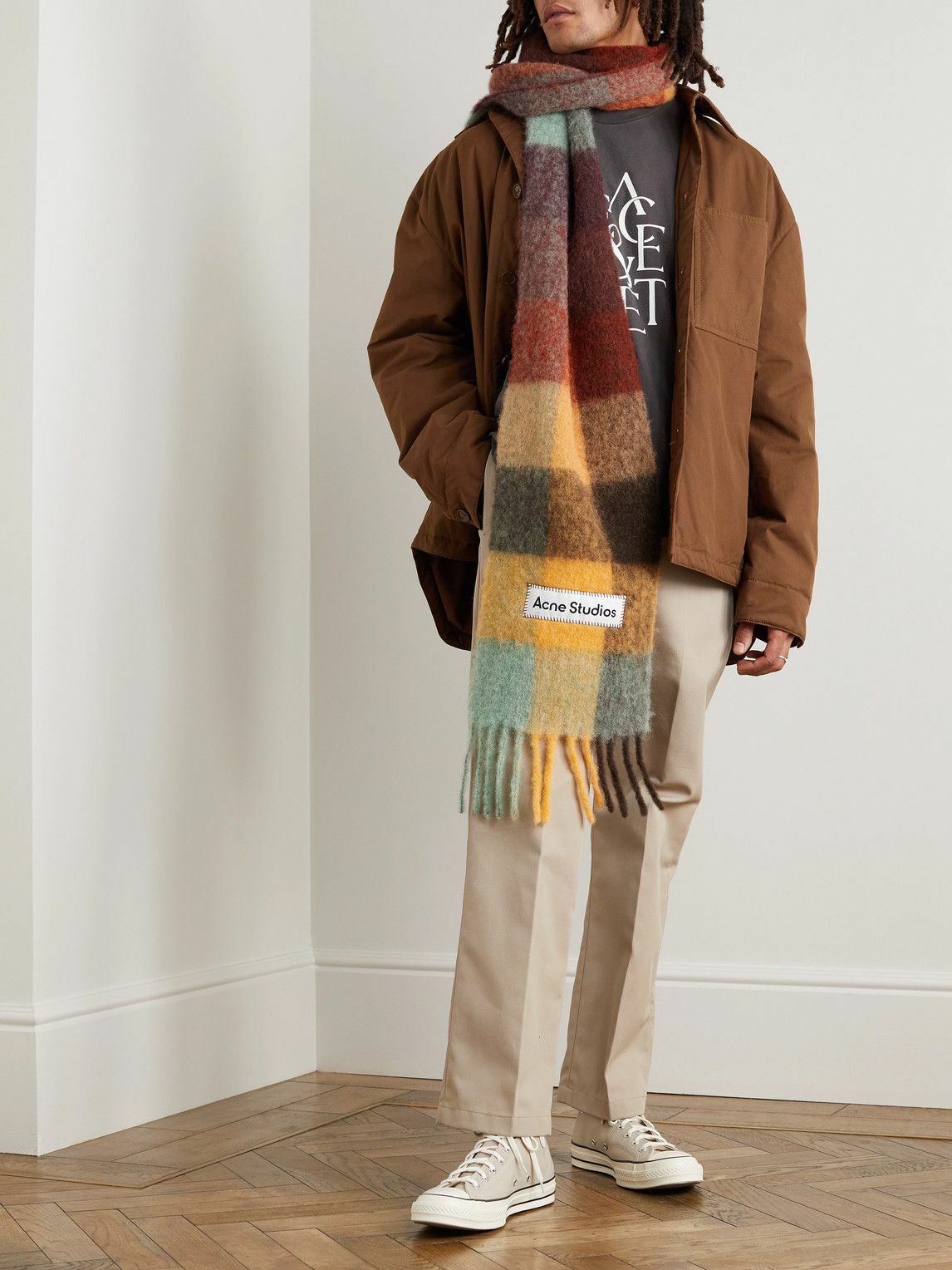Acne Studios - Vally Fringed Checked Knitted Scarf Acne Studios