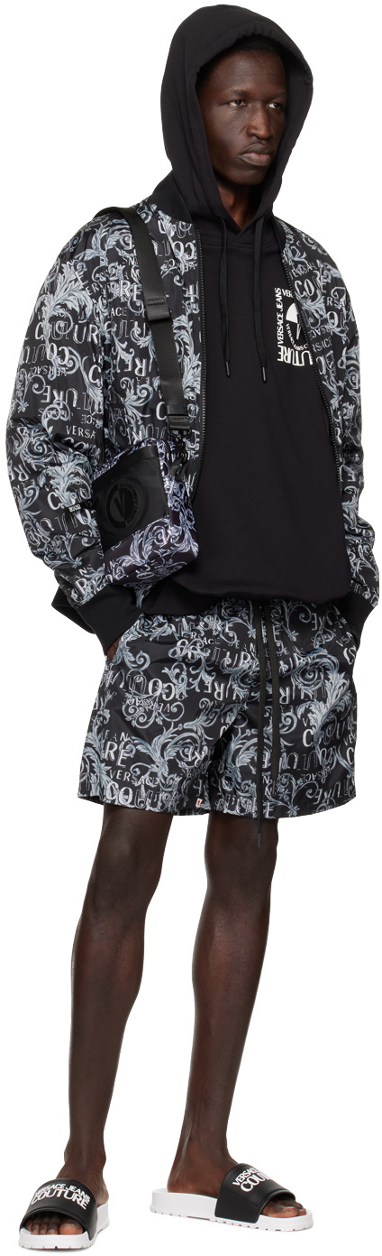 Versace Jeans Couture White & Black Embossed Pool Slides Versace