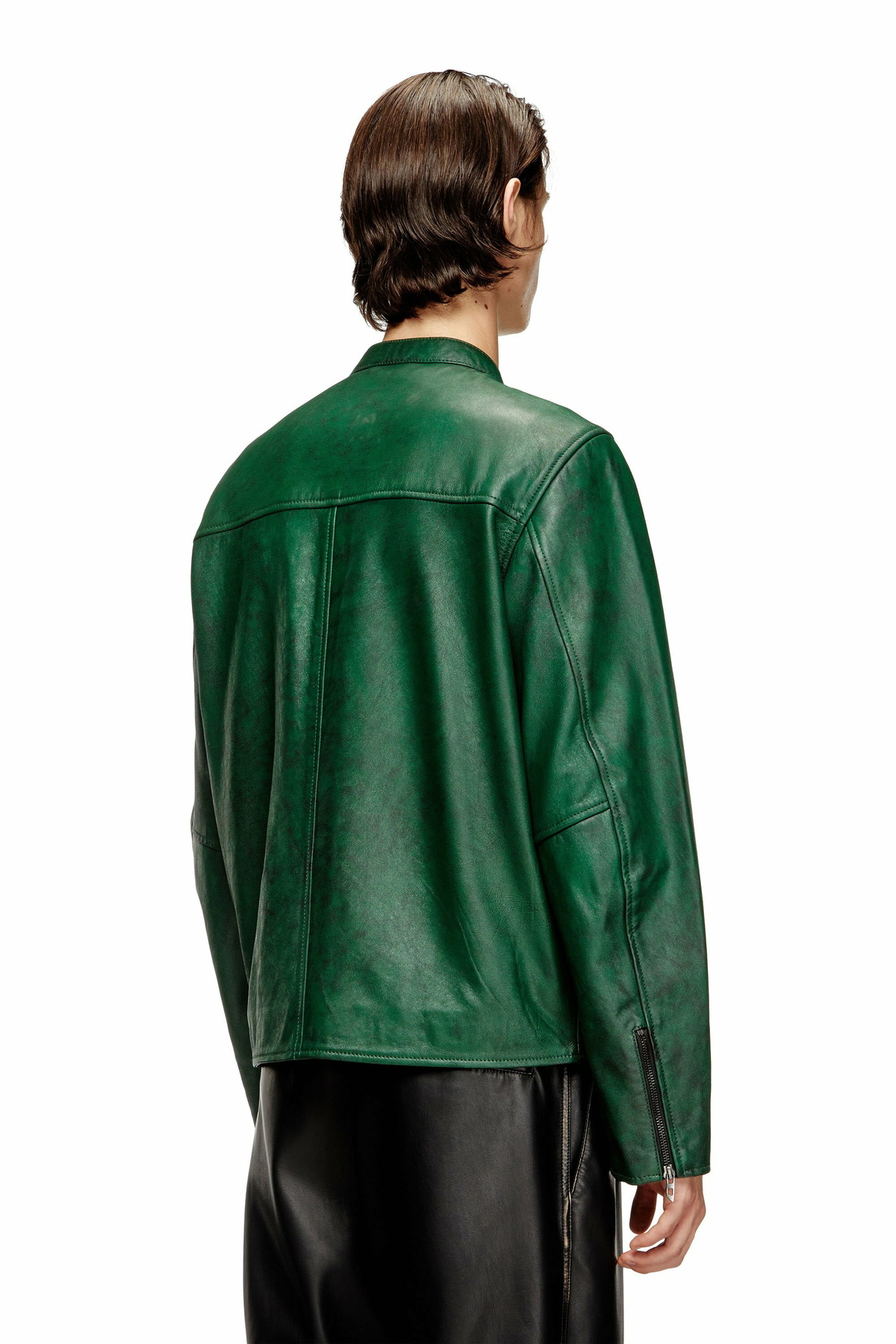 Diesel Treated leather biker jacket with faded logo - Leather jackets ...