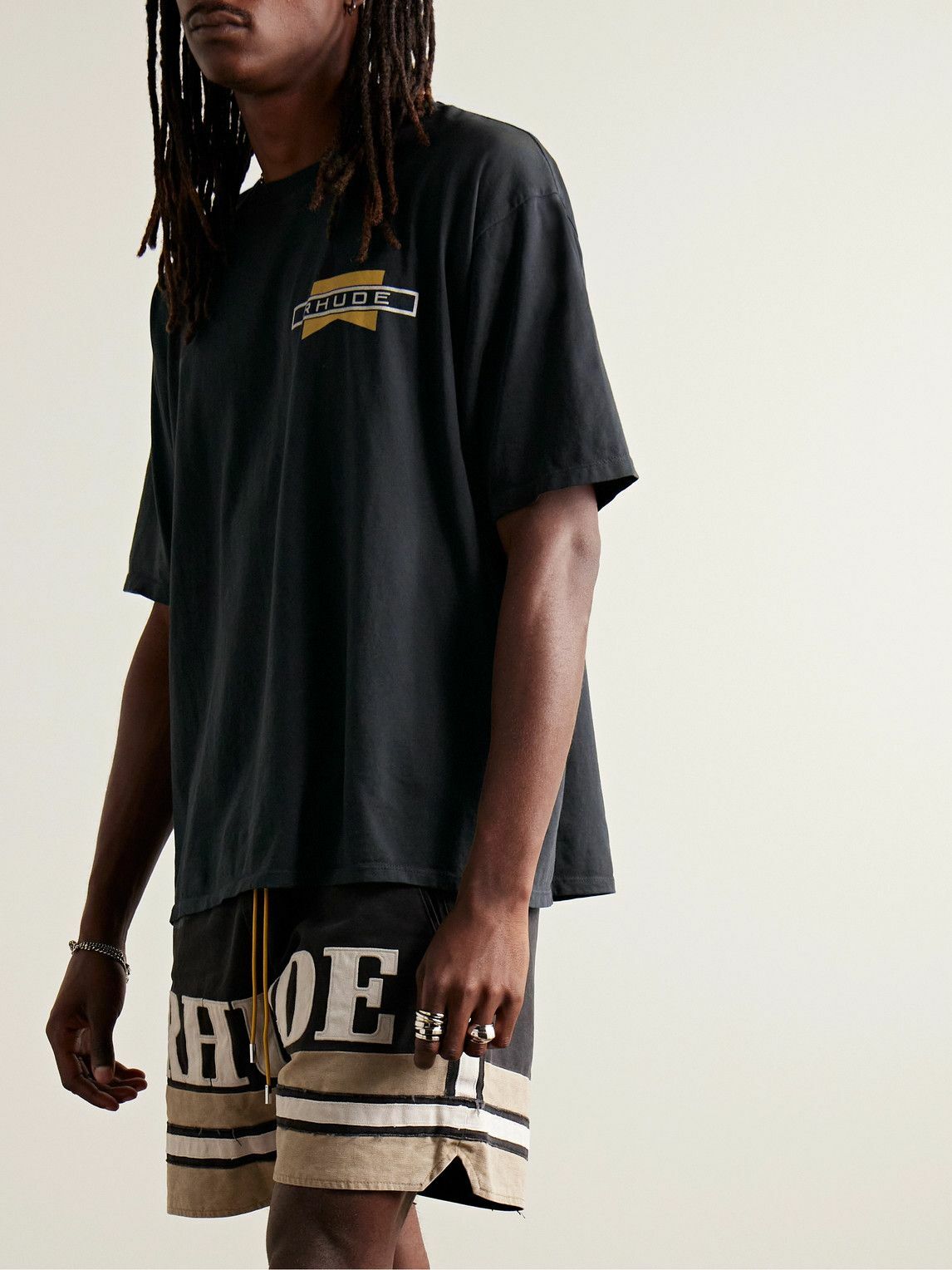 Rhude - Hard to Be Humble Logo-Print Cotton-Jersey T-Shirt - Black Rhude