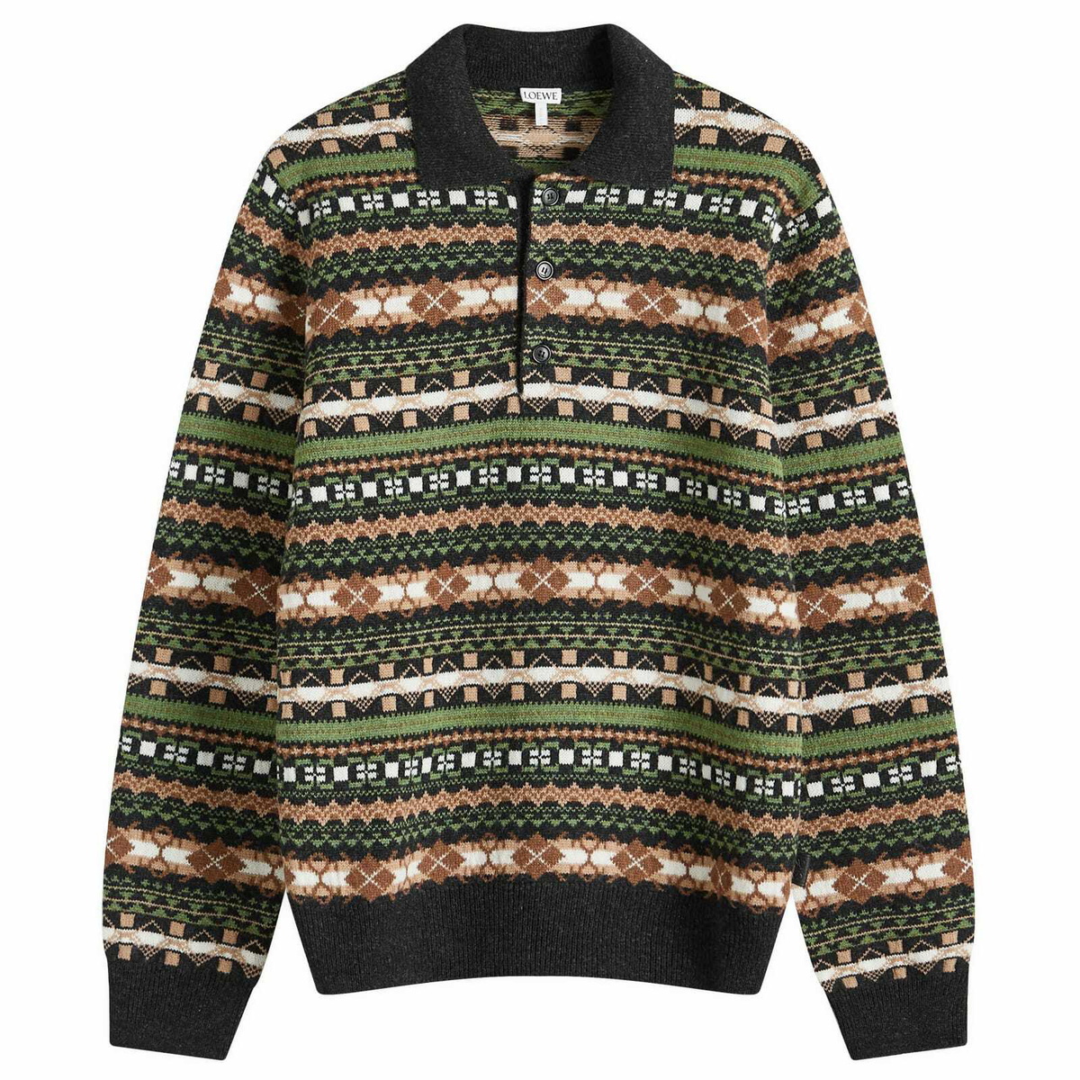 Loewe Men's Fair Isle Knit Polo in Green/Multi Loewe