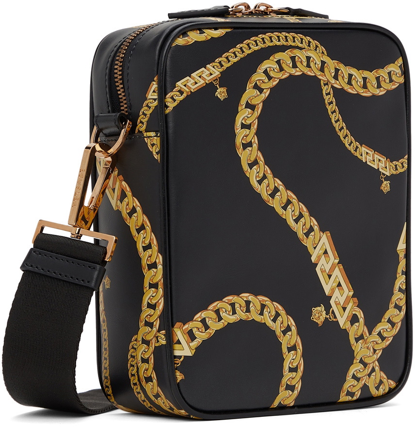Versace Black Chain Print Messenger Bag Versace