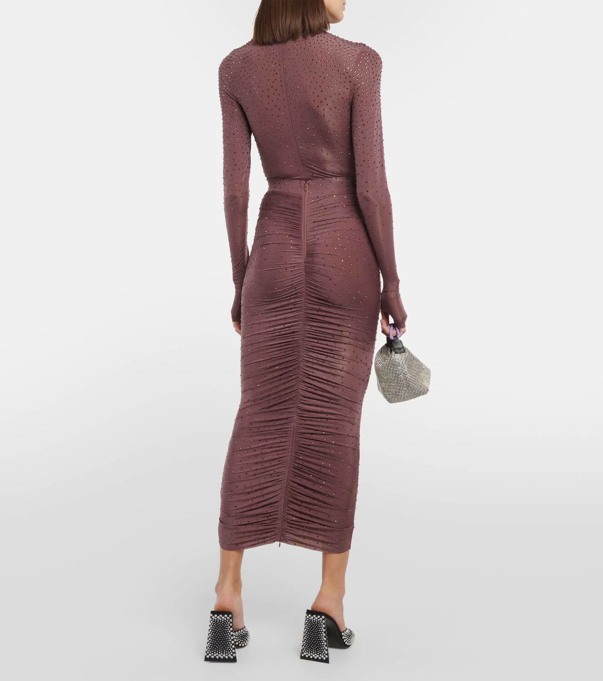 Alex Perry Crystal-embellished ruched jersey midi skirt Alex Perry