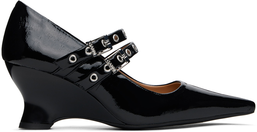 GANNI Black Eyelets Low Wedge Heels GANNI