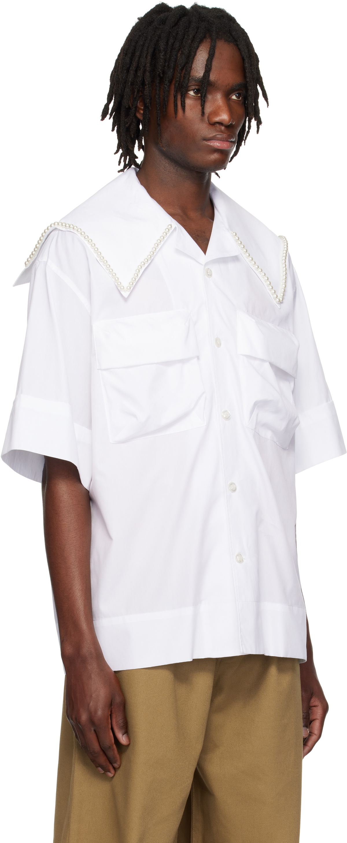 Simone Rocha White Cargo Flap Pocket Sailor Collar Shirt Simone Rocha