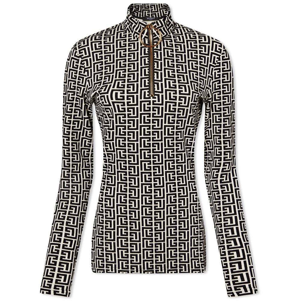 Balmain Long Sleeve Velvet Monogram Top Balmain