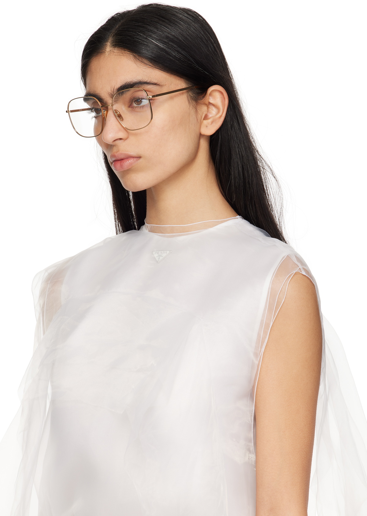 Prada Eyewear Gold Square Metal Glasses Prada