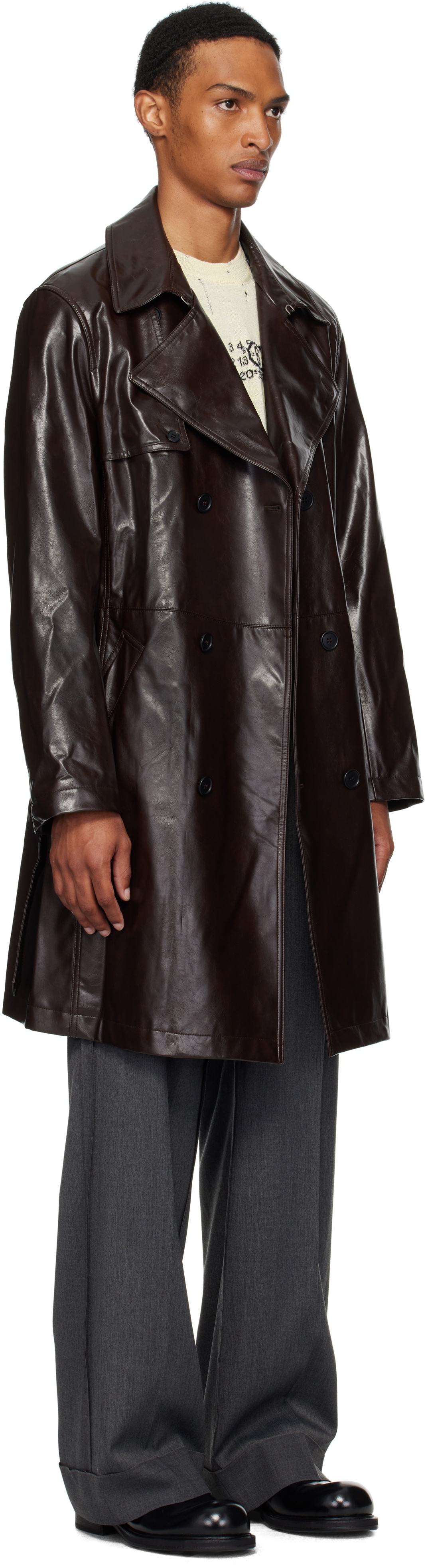 MM6 Maison Margiela Burgundy Double-Breasted Faux-Leather Jacket MM6 ...