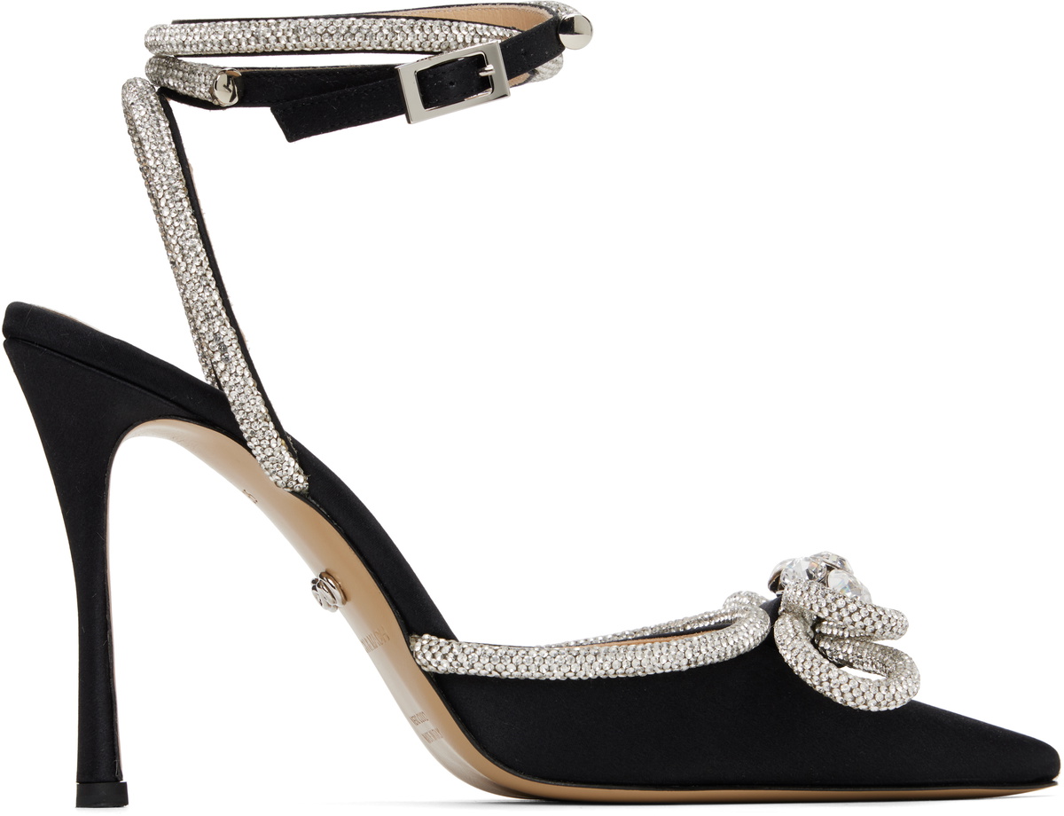 MACH & MACH Black Double Bow Satin Heels MACH & MACH