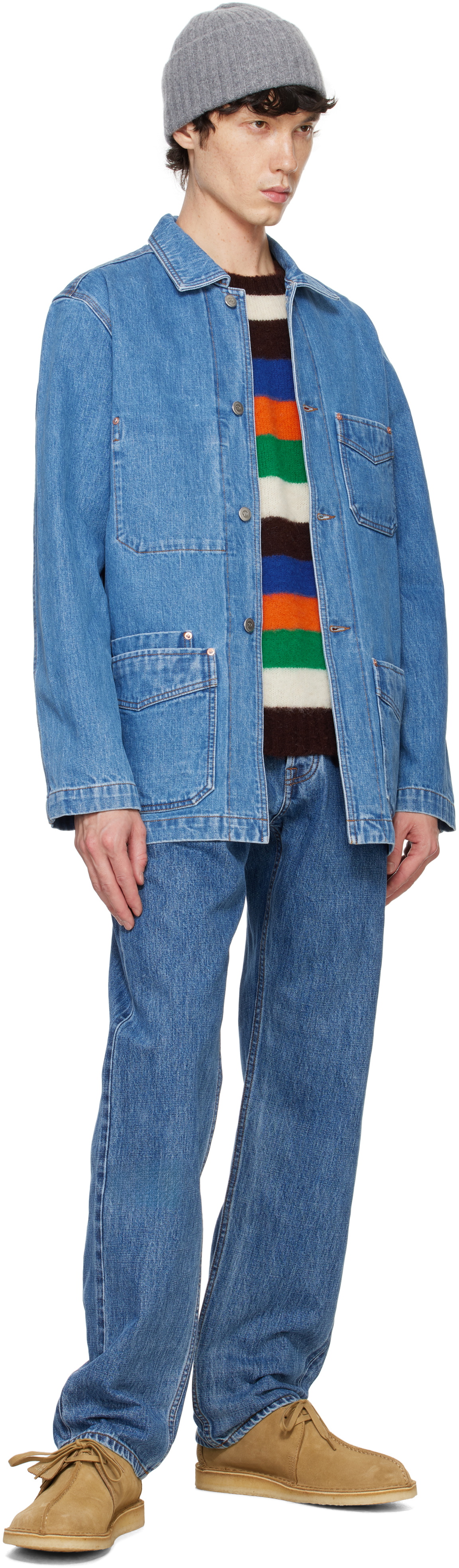 Drake's Blue Selvedge Five-Pocket Denim Chore Jacket Drake's