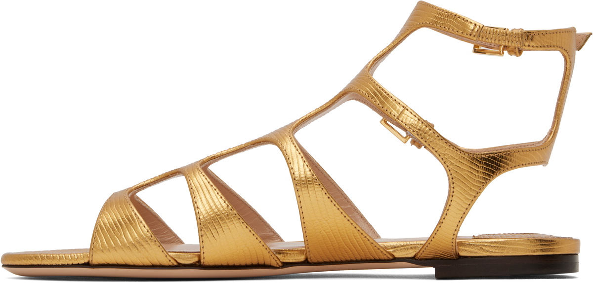 TOM FORD Gold Laminated Printed Lizard Sandals TOM FORD