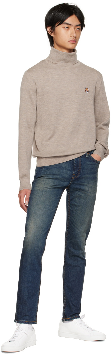 Maison Kitsuné Beige Fox Head Turtleneck Maison Kitsune