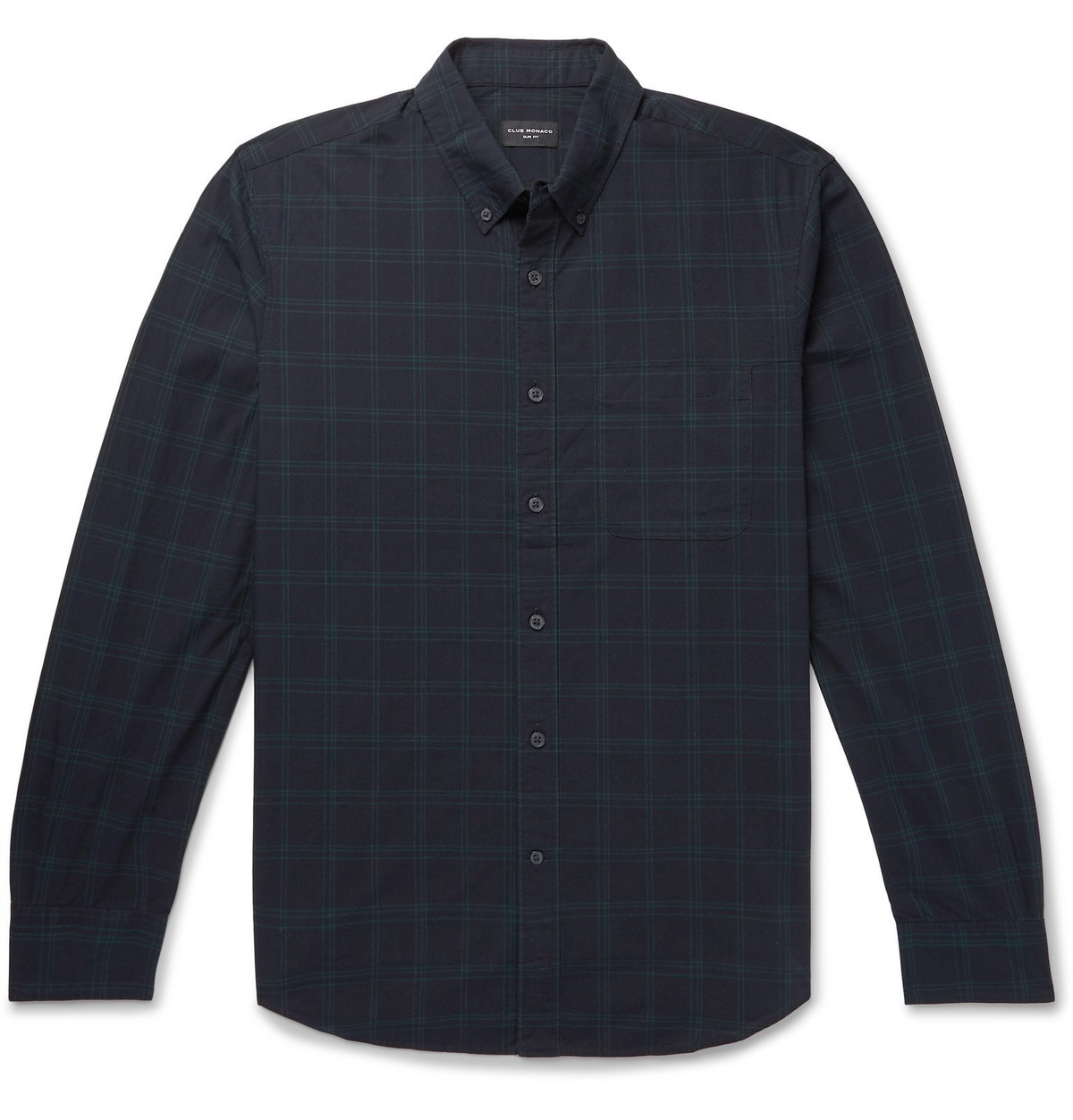 Club Monaco - Slim-Fit Button-Down Collar Checked Cotton Shirt - Black ...