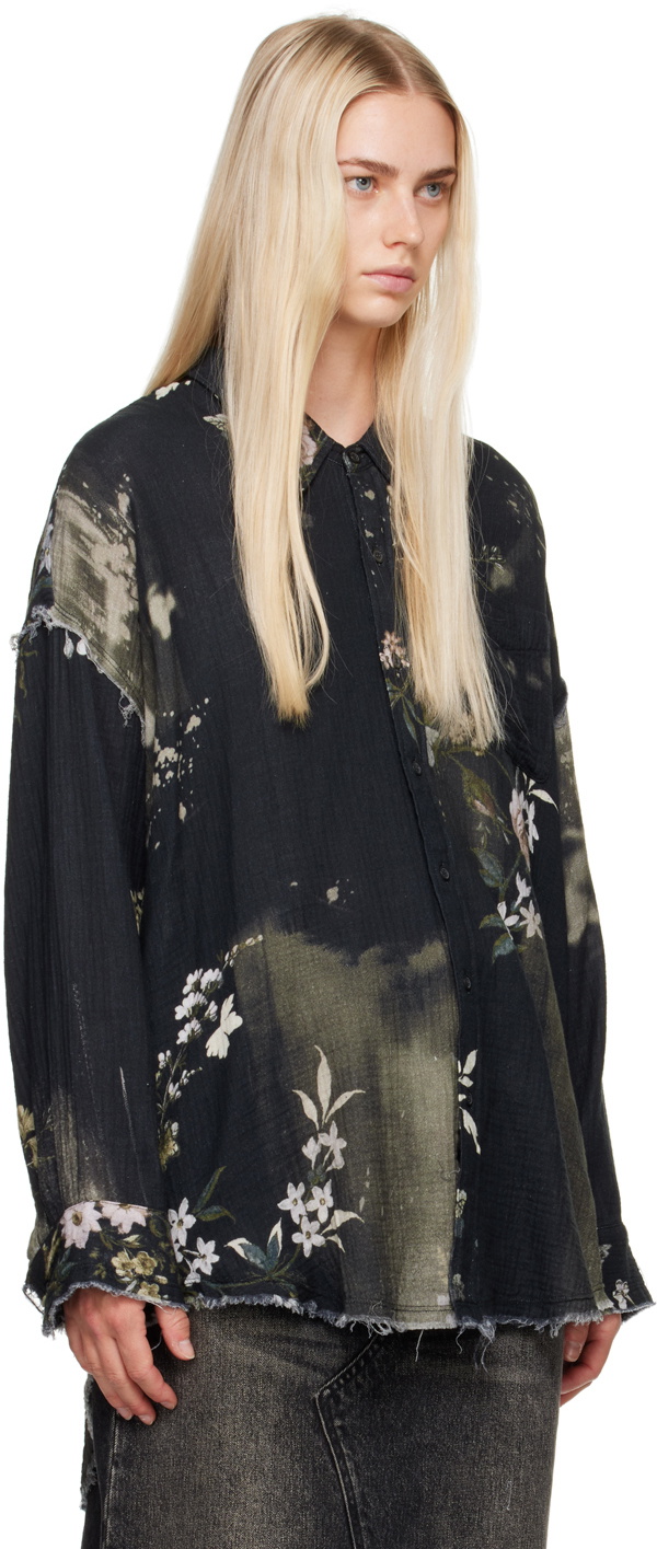 R13 Black Shredded Seam Drop Neck Shirt R13