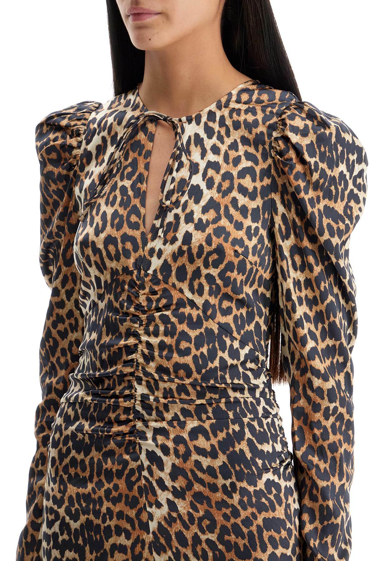 GANNI "animal print satin midi dress" Brown GANNI