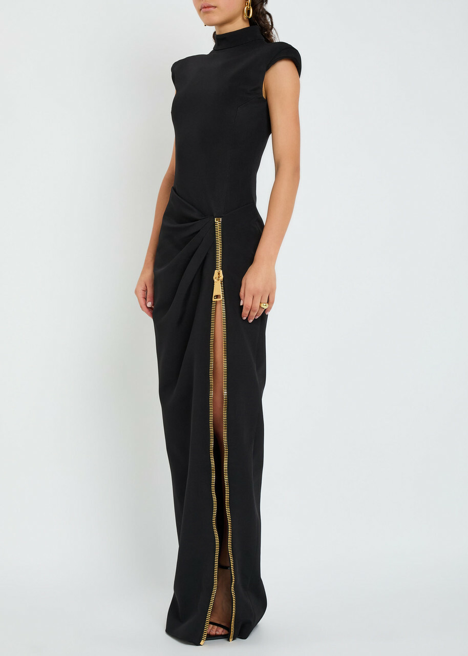 Balmain Zip-embellished Woven Maxi Dress Black Balmain