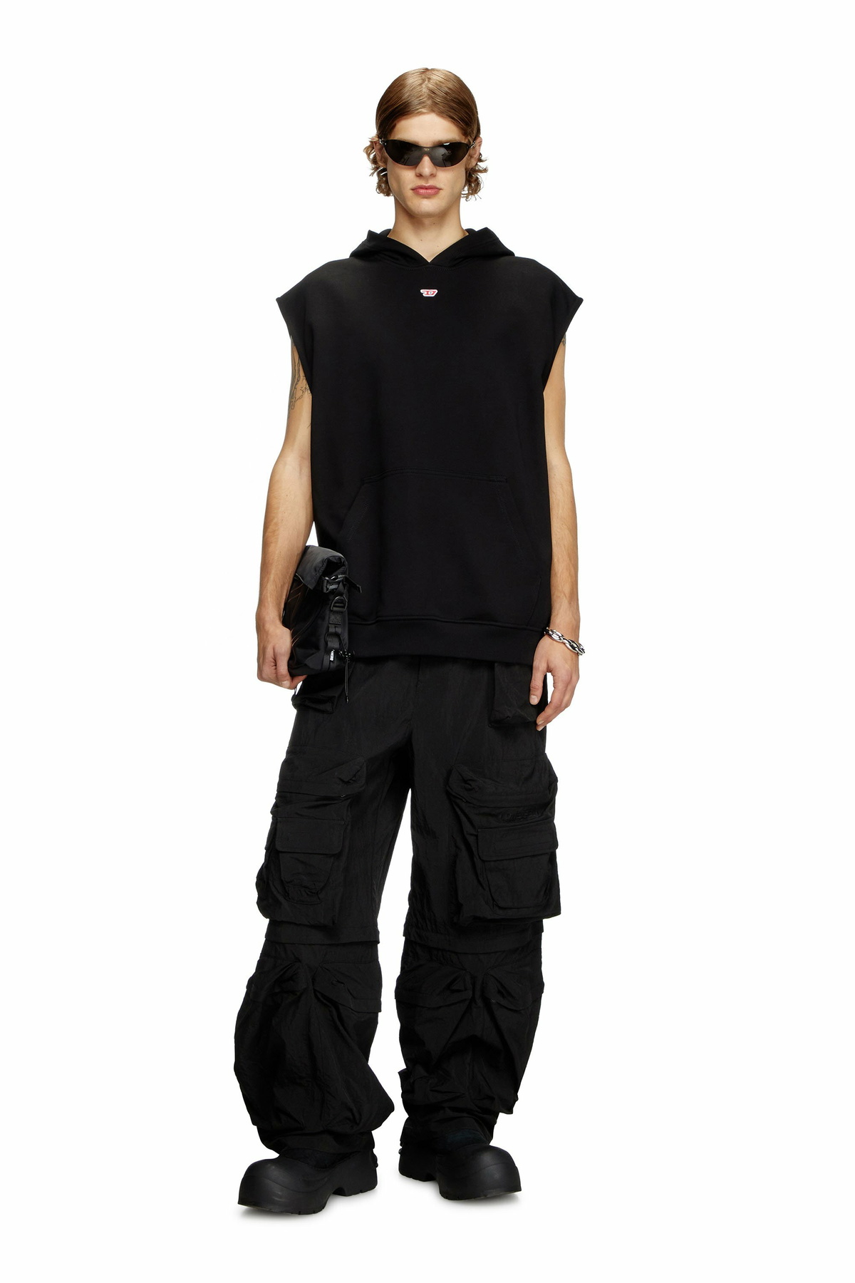 Diesel Sleeveless hoodie with D logo - Sweaters Mens in Black Diesel