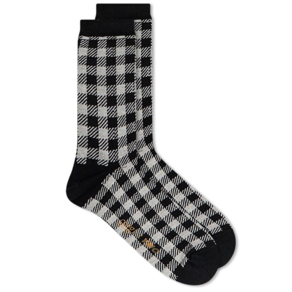 YMC Women's Gingham Sock in Black/Stone YMC