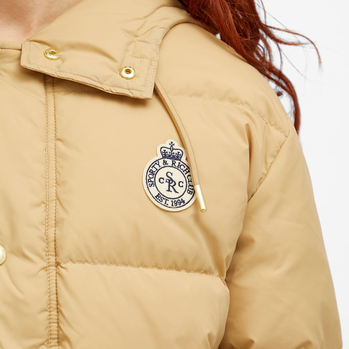 Sporty & Rich Women's Crown Logo Hooded Puffer Jacket in Beige Sporty ...
