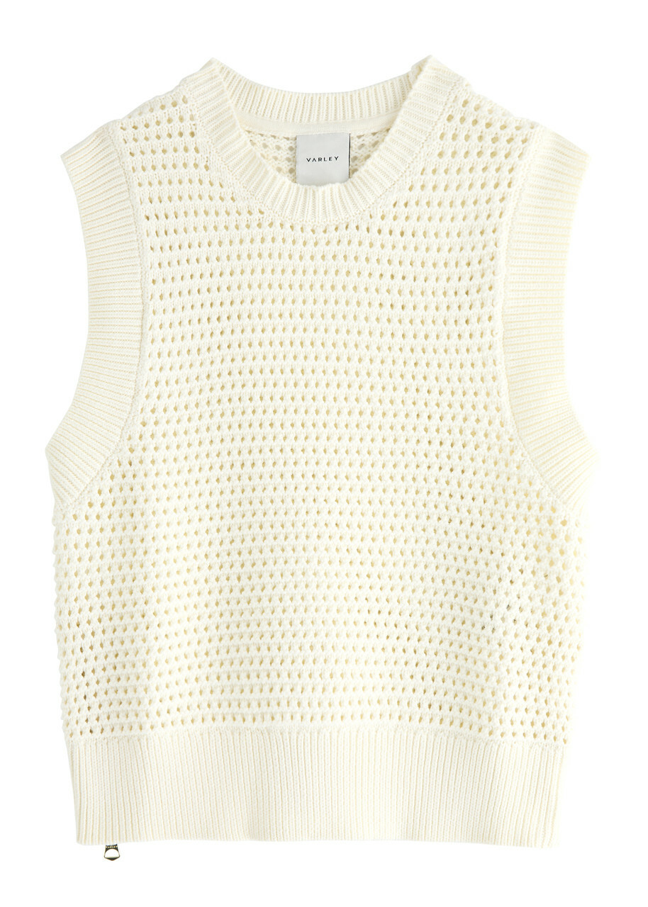 Varley Randal Open-knit Cotton-blend Vest Cream Varley