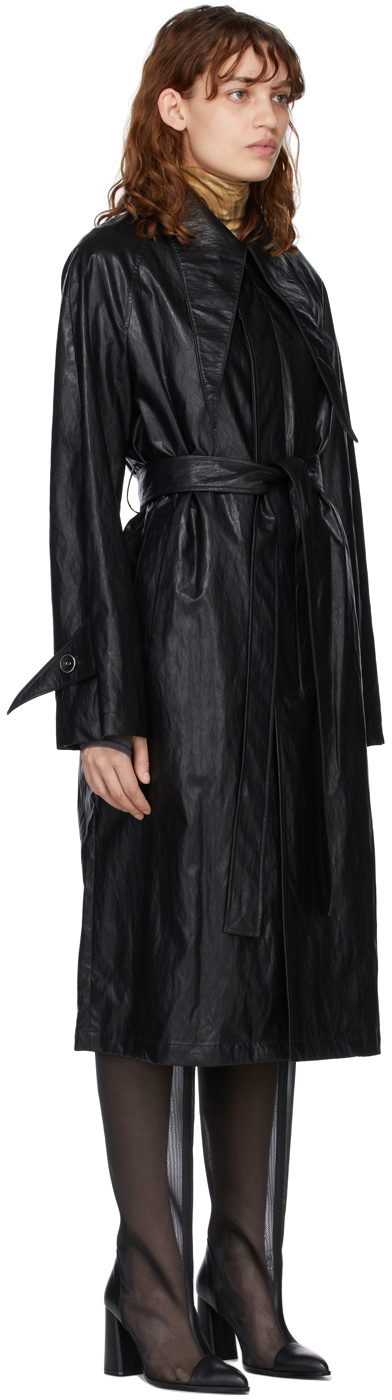 KIMHĒKIM Black Vegan Leather Elf Trench Coat KIMHĒKIM