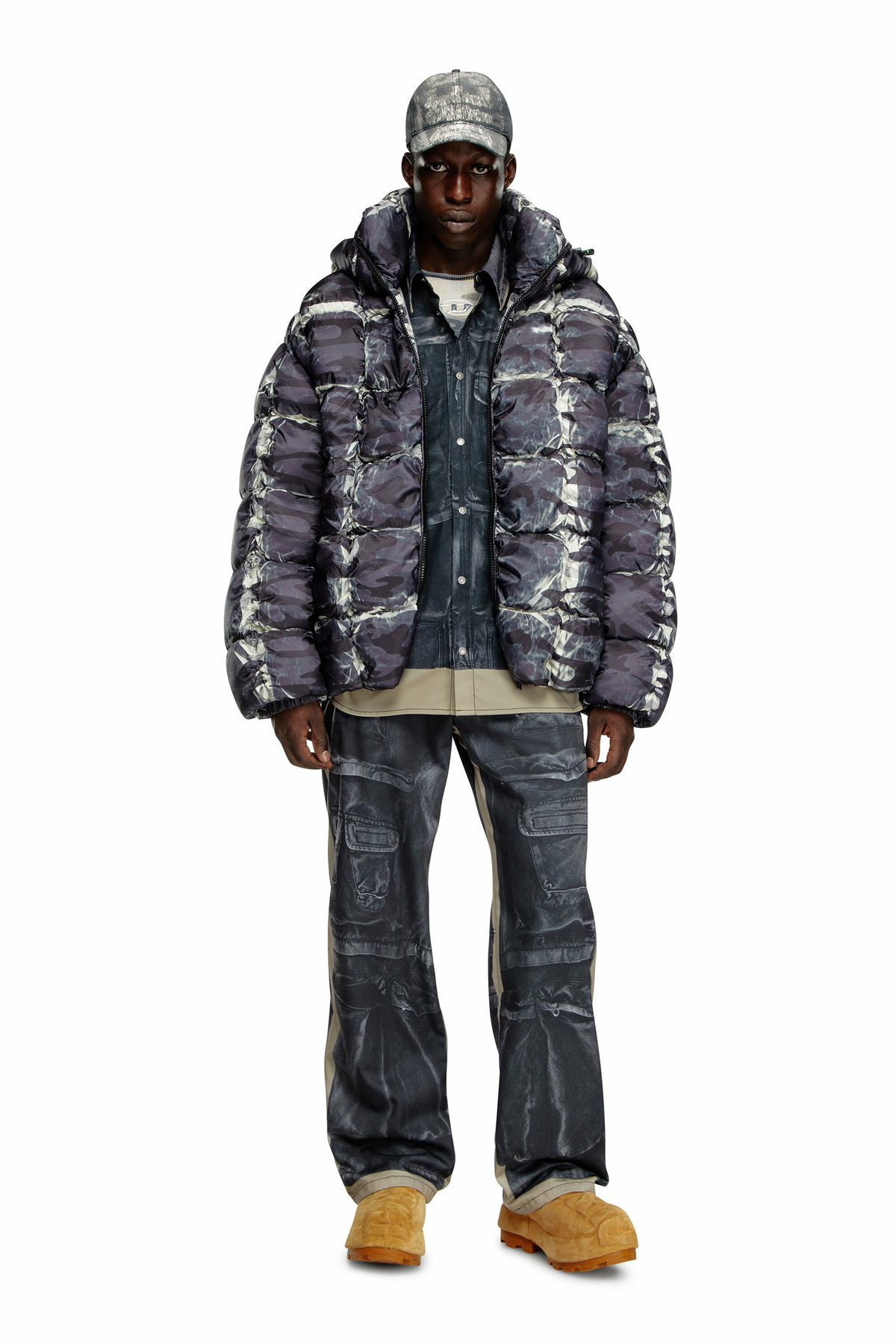 Diesel Hooded puffer jacket with camo print - Winter Jackets Mens in ...