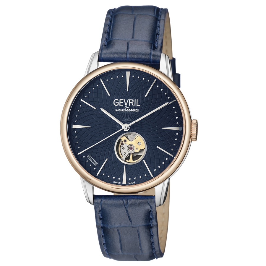Gevril Mulberry Automatic Blue Dial Blue Leather Mens Watch 9605 Gevril